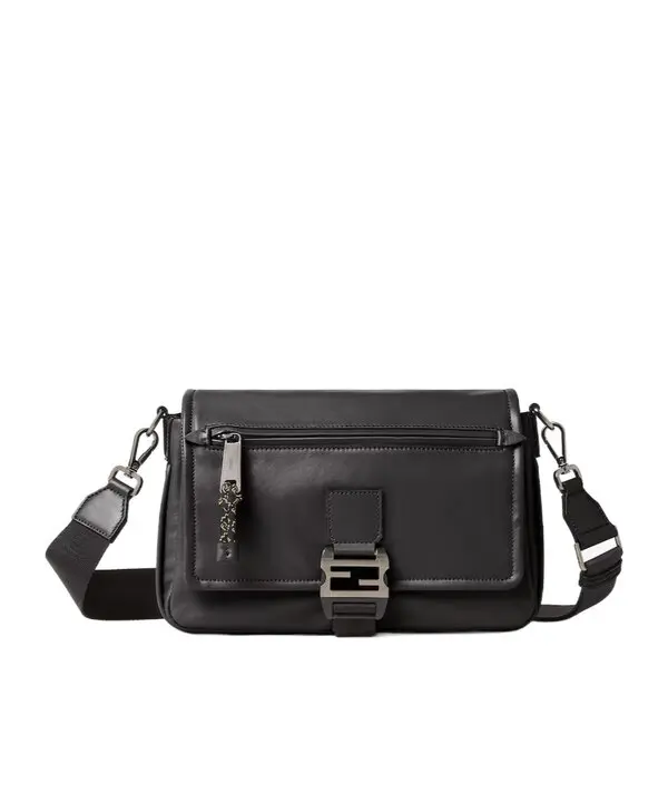 Fendi Flux Buckle Messenger Bag - Black