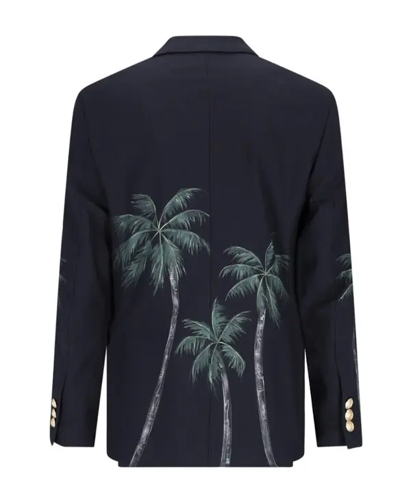 Palm Angels Palm Tree Printed Double Breasted Blazer