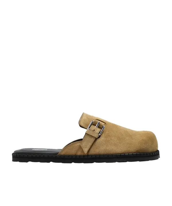 Moschino Buckle Detailed Round Toe Mules - Beige