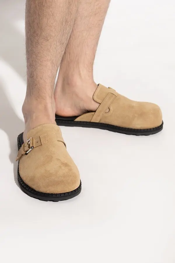 Moschino Buckle Detailed Round Toe Mules - Beige