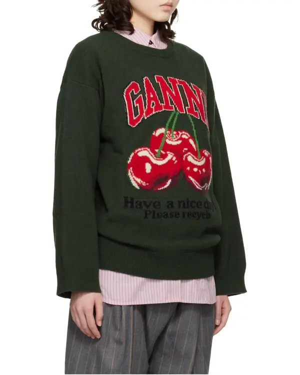 GANNI Oversized Graphic Jumper With Cherry Print - Kalamata