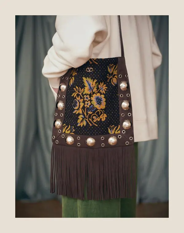 Valentino Garavani Jacquard Fringed Shoulder Bag - Multi-color