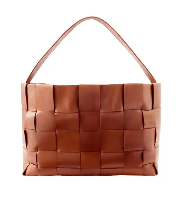 ST. AGNI Woven Leather Shoulder Bag - Brown