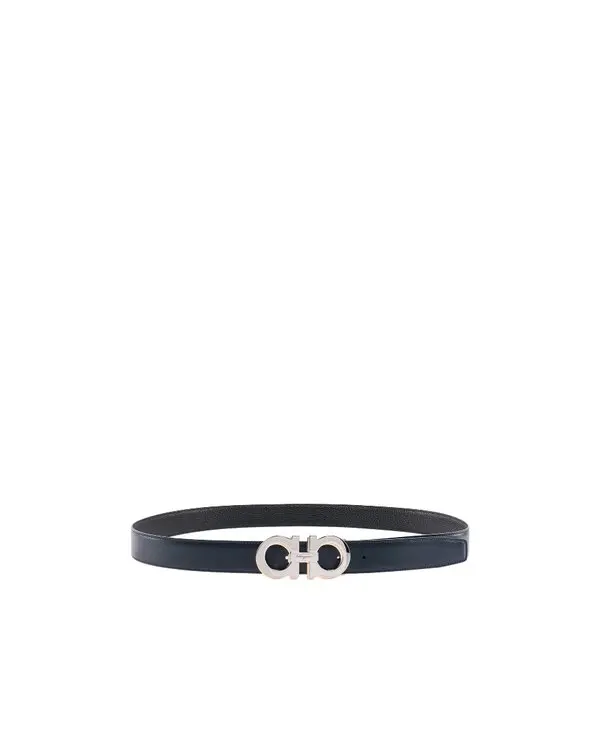 FERRAGAMO Gancini Logo Plaque Reversible Belt - Black