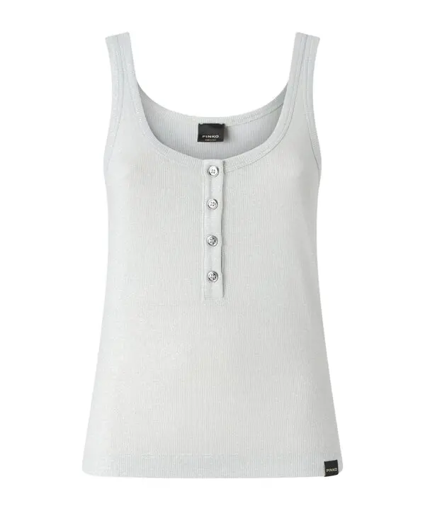 Pinko Knitted Lurex Tank Top With Front Buttons - White
