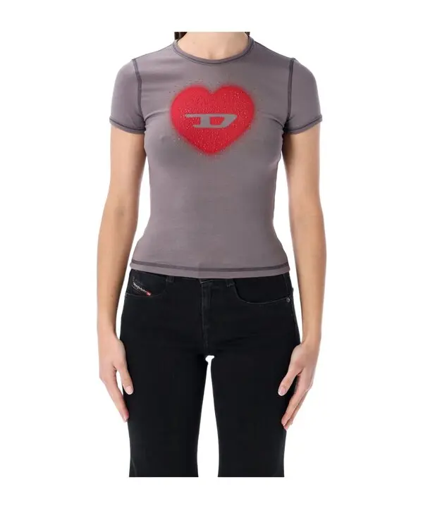 DIESEL® Heart Print Crewneck T-shirt - Black