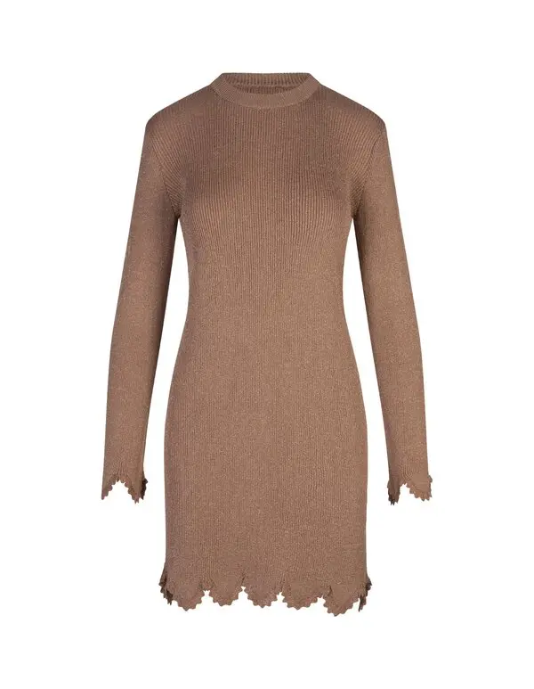 Chloé Ribbed-knit Mini Dress With Wavy Hem And Cuffs