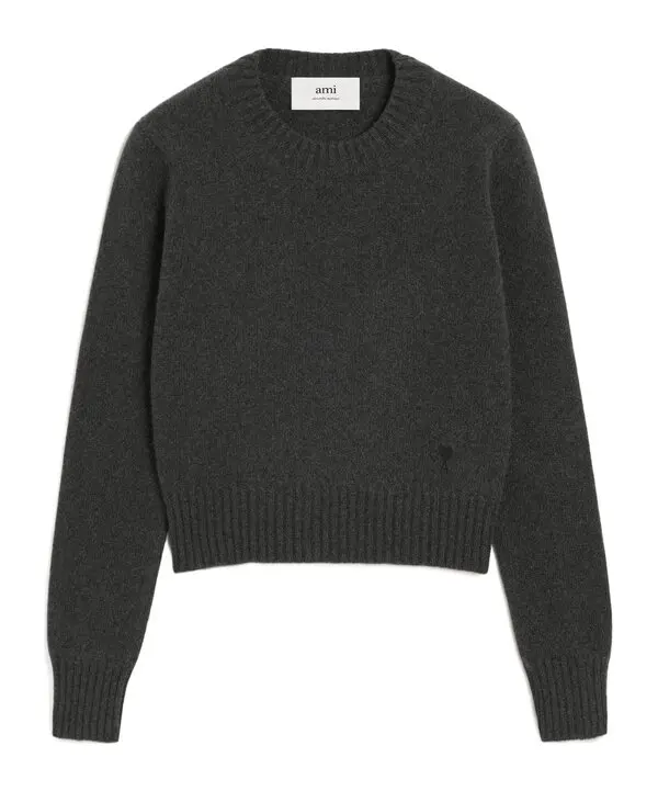 AMI Paris De Coeur Embroidered Sweater - Anthracite