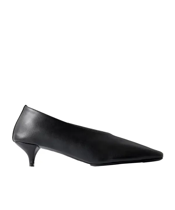 ST. AGNI Leather Square Toe Kitten Heels - Black