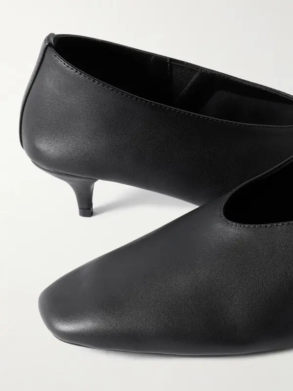 ST. AGNI Leather Square Toe Kitten Heels - Black