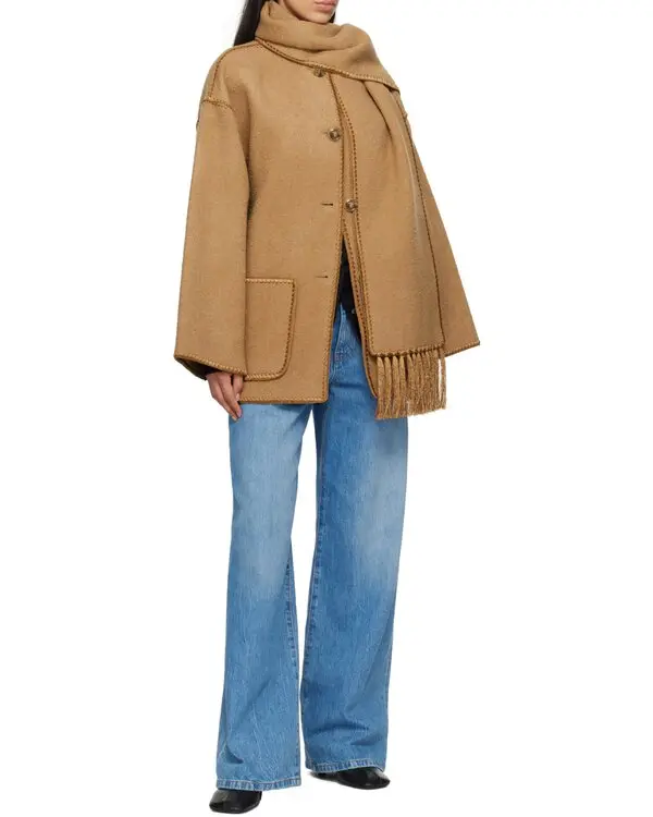 TOTEME Whipstitch-trim Scarf Jacket - Camel