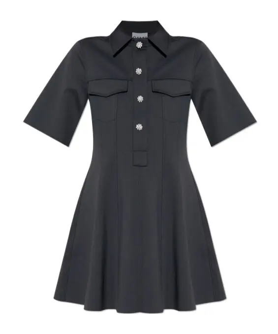 GANNI Neoprene Dress With Jeweled Buttons