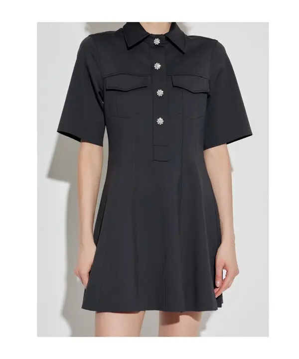 GANNI Neoprene Dress With Jeweled Buttons