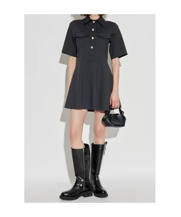 GANNI Neoprene Dress With Jeweled Buttons