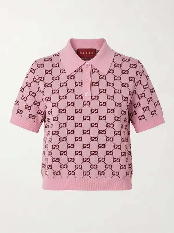 Gucci Monogrammed Intarsia Short-sleeve Polo Shirt - Pink And Multicolour