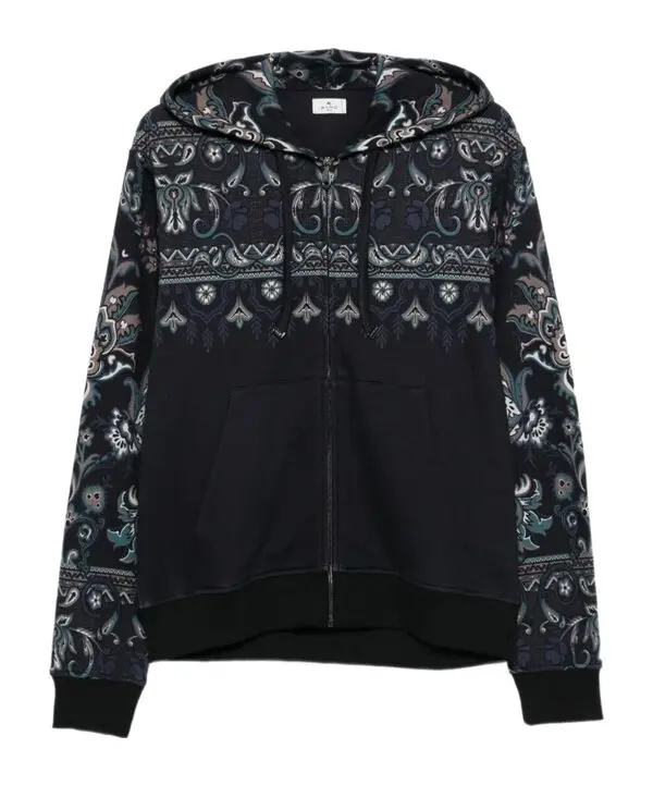 Etro Paisley-print Zip-up Hoodie - Black