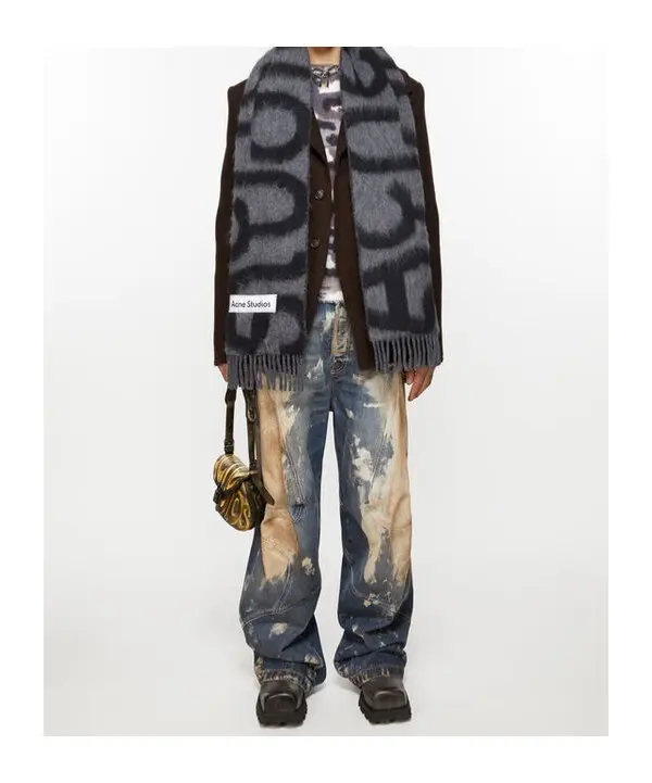 Acne Studios Logo Patch Fringed Edge Scarf