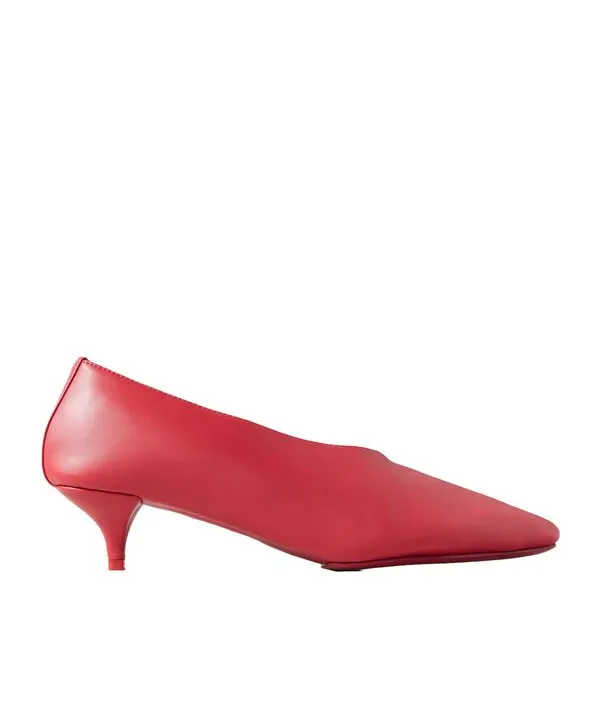 ST. AGNI Leather High Heels With Square Toe And Kitten Heel - Red