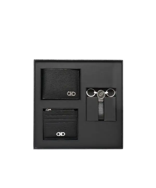 FERRAGAMO Wallet Card Holder And Keyring Set - Black
