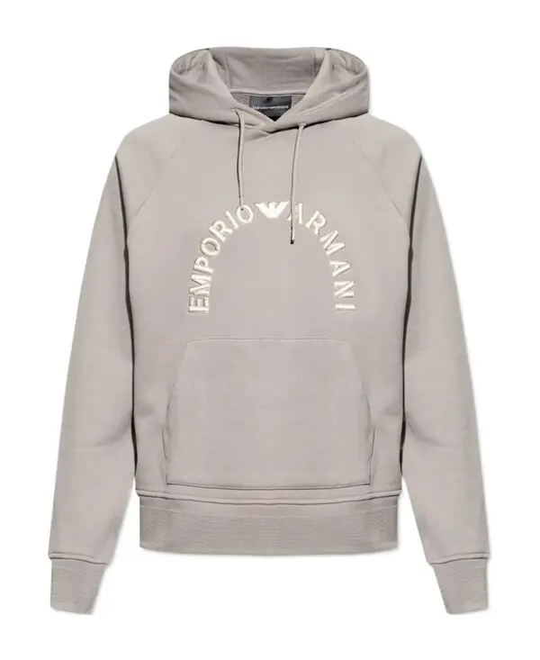 Emporio Armani Logo-embroidered Cotton Hoodie - Gray