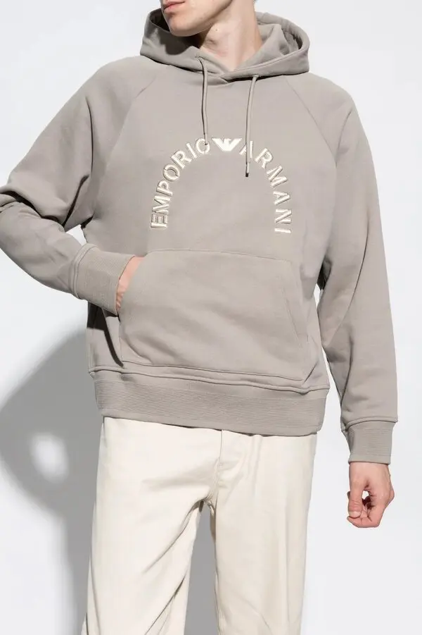 Emporio Armani Logo Embroidered Cotton Hoodie