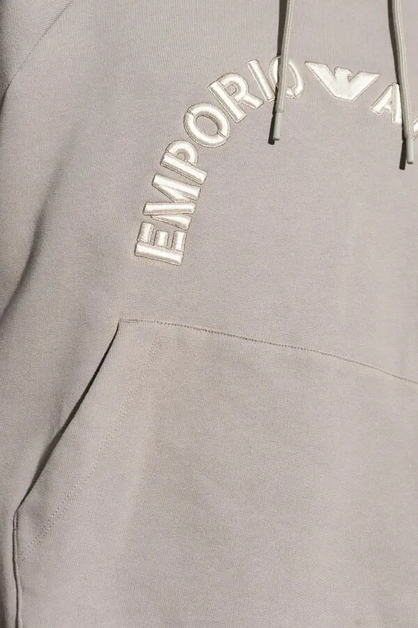 Emporio Armani Logo Embroidered Cotton Hoodie