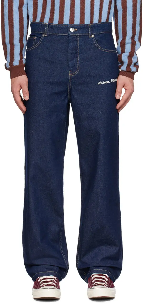 Maison Kitsuné Wide-leg Jeans With Embroidered Logo