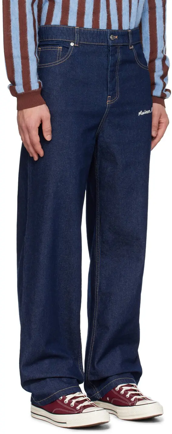 Maison Kitsuné Wide-leg Jeans With Embroidered Logo