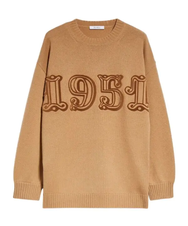 Max Mara Crewneck Jumper With Textured Embroidery - Camel