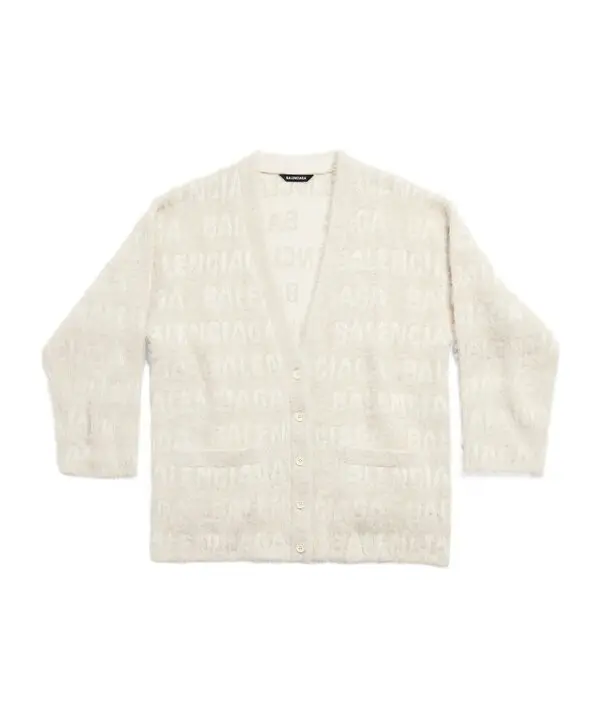 Balenciaga Allover Logo Furry Cardigan - Light Beige