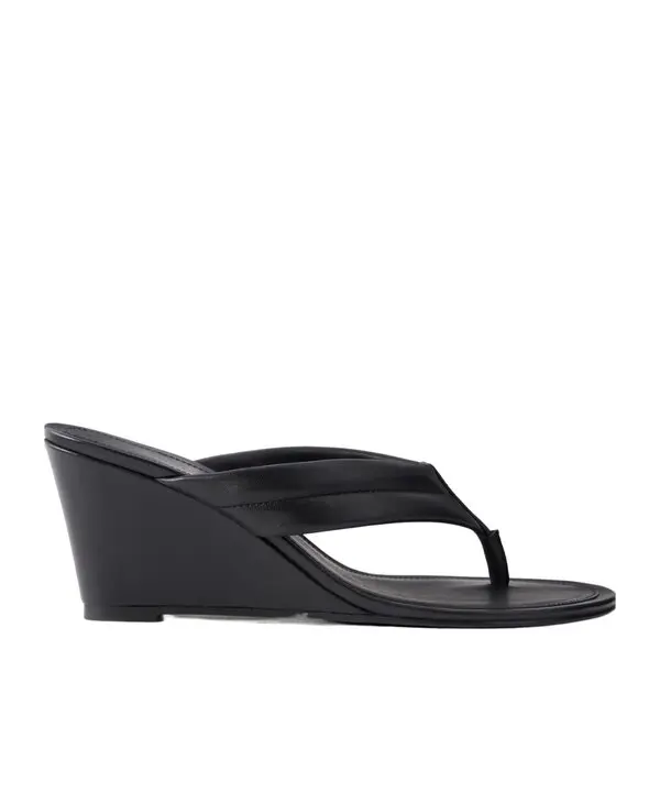 ST. AGNI Leather Wedge Sandals - Black