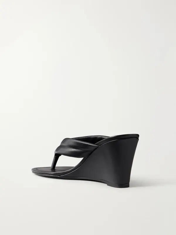 ST. AGNI Leather Wedge Sandals - Black