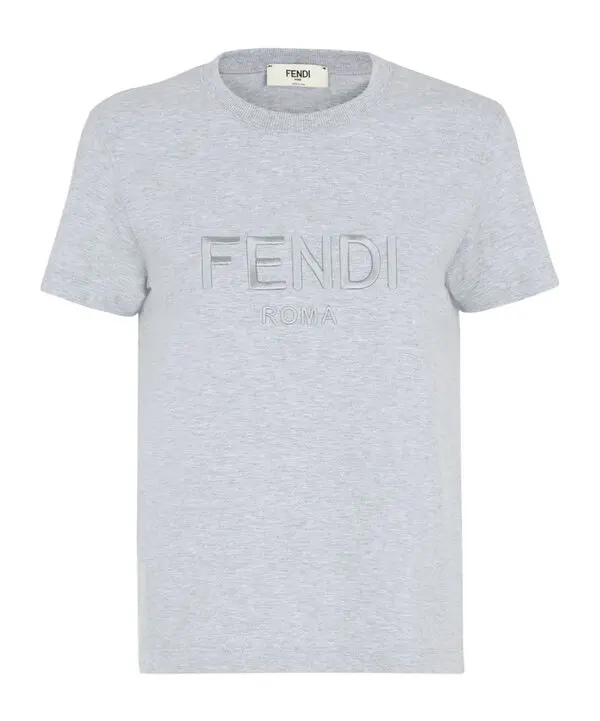 Fendi Logo Embroidered Crewneck T-shirt - Grey