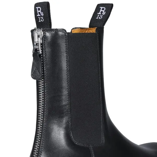 R13 Logo Zipper Boots - Black