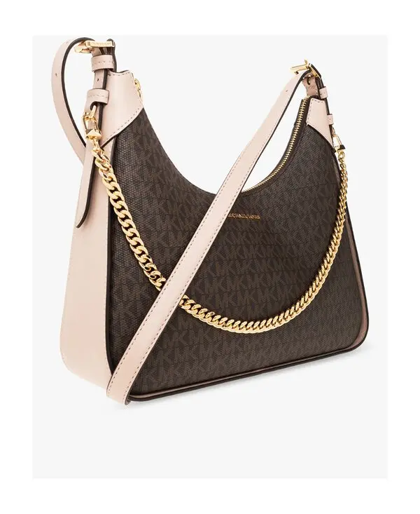 Michael Kors Monogram Pattern Satchel Bag With Chain Strap - Brown