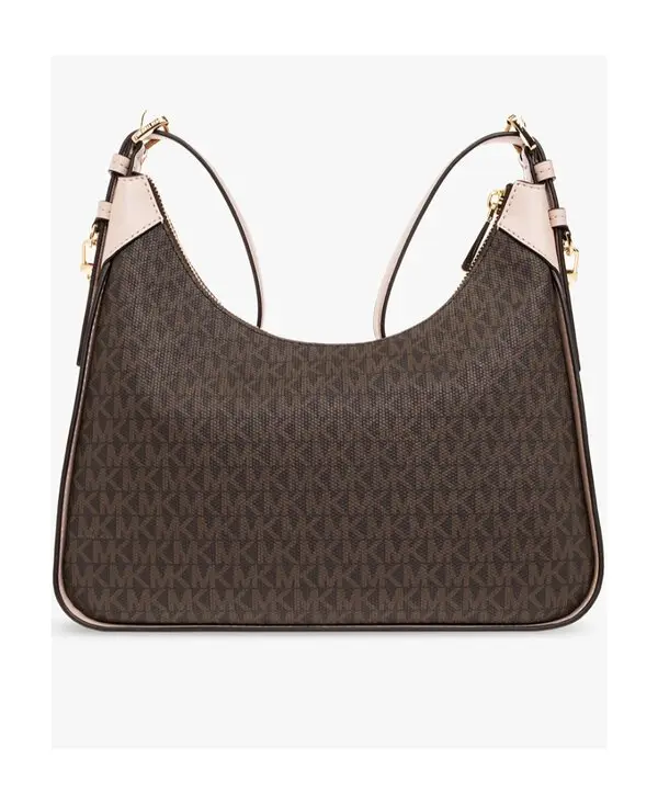 Michael Kors Monogram Pattern Satchel Bag With Chain Strap - Brown