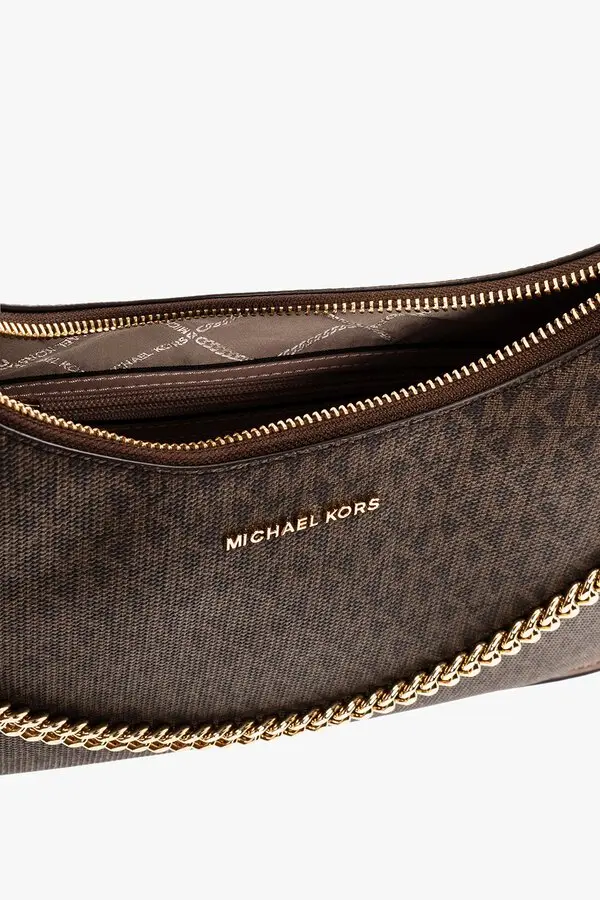 Michael Kors Monogram Pattern Satchel Bag With Chain Strap - Brown