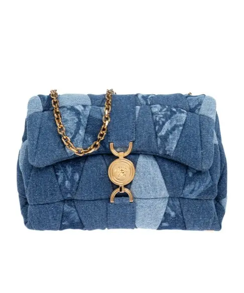 Versace Quilted Denim Shoulder Bag