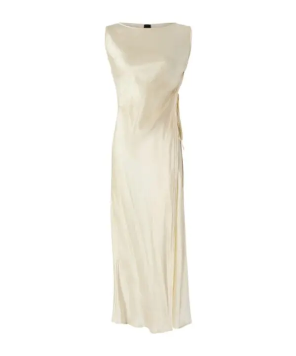 Pinko Sleeveless Satin Dress With Side Tie Detail - Nude