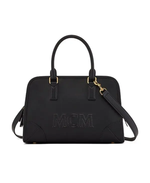Mcm Medium Logo Embossed Aren Boston Bag