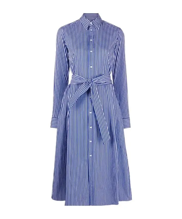 Polo Ralph Lauren Striped Belted Buttoned Shirt Dress - Blue