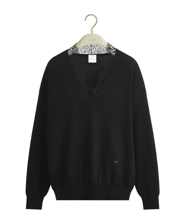 Dior V-neck Lace Trim Sweater