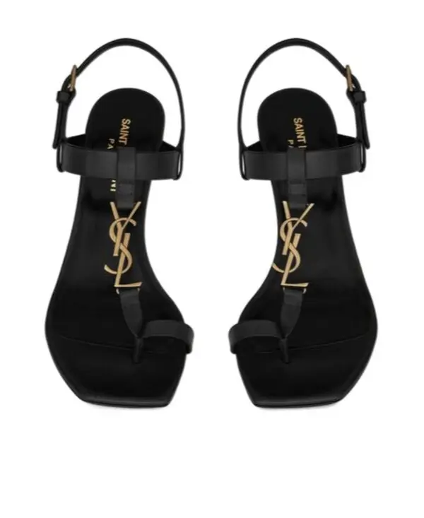Saint Laurent Cassandra Monogram Square Toe Sandals - Black