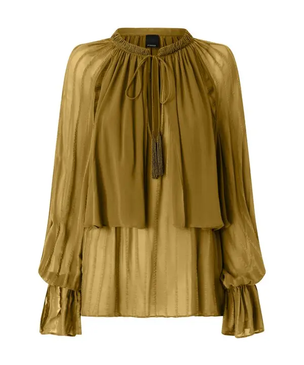 Pinko Tie-neck Beaded Tiered Blouse - Brown