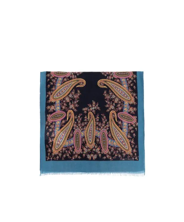 Etro Paisley Printed Raw Edge Scarf - Black