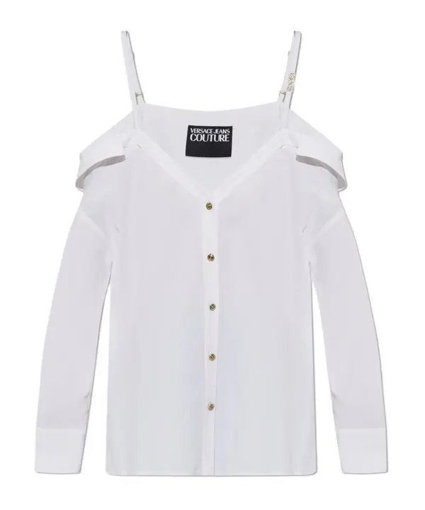 Versace Off-shoulder Long-sleeve Shirt With Metallic Accents