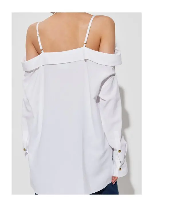 Versace Off-shoulder Long-sleeve Shirt With Metallic Accents