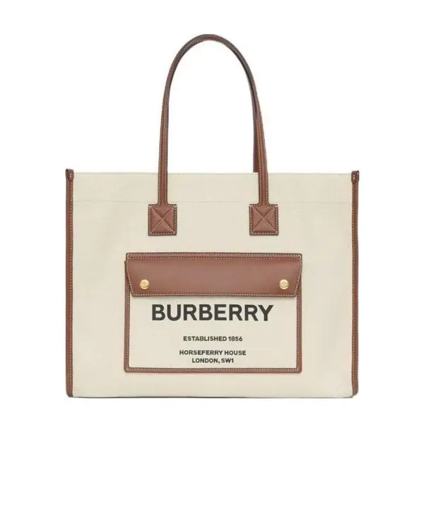 Burberry Logo Printed Medium Tote Bag - White