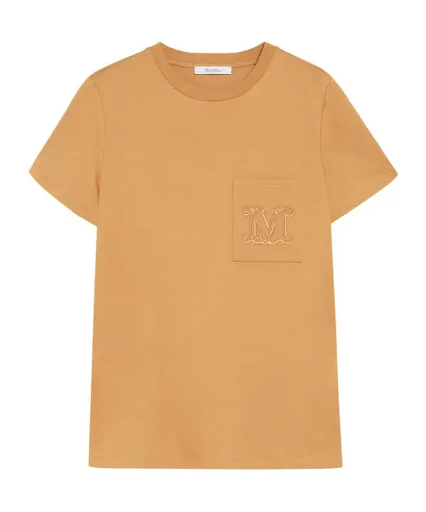 Max Mara Papaia Crewneck T-shirt With Embroidered Monogram - Camel