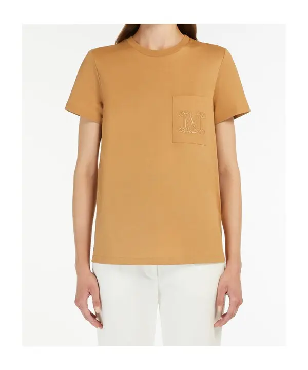 Max Mara Papaia Crewneck T-shirt With Embroidered Monogram - Camel